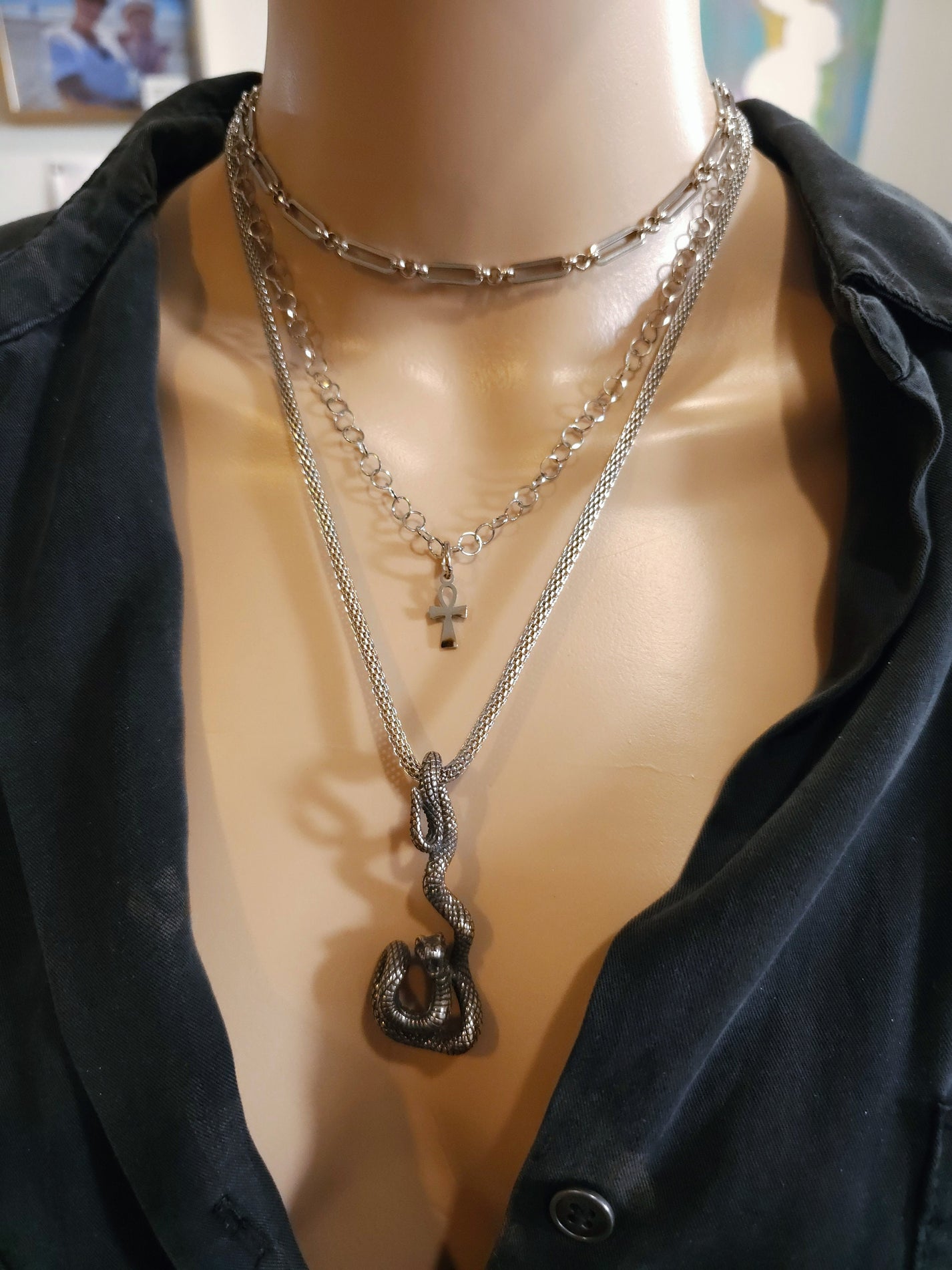 Snake Goth Punk Necklace Layered Multi Strand Set Ankh – Shield Maiden ...