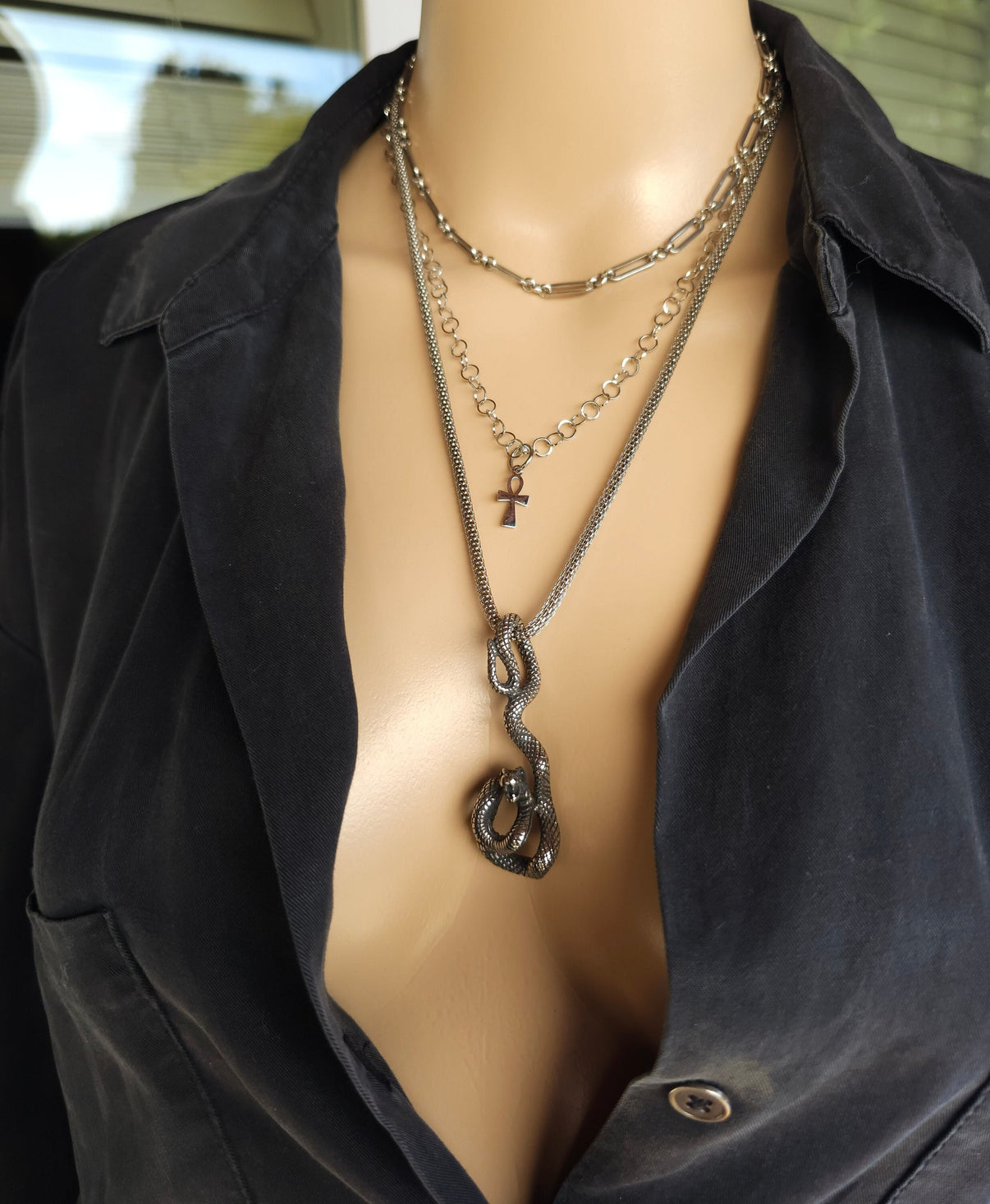 Snake Goth Punk Necklace Layered Multi Strand Set Ankh – Shield Maiden ...