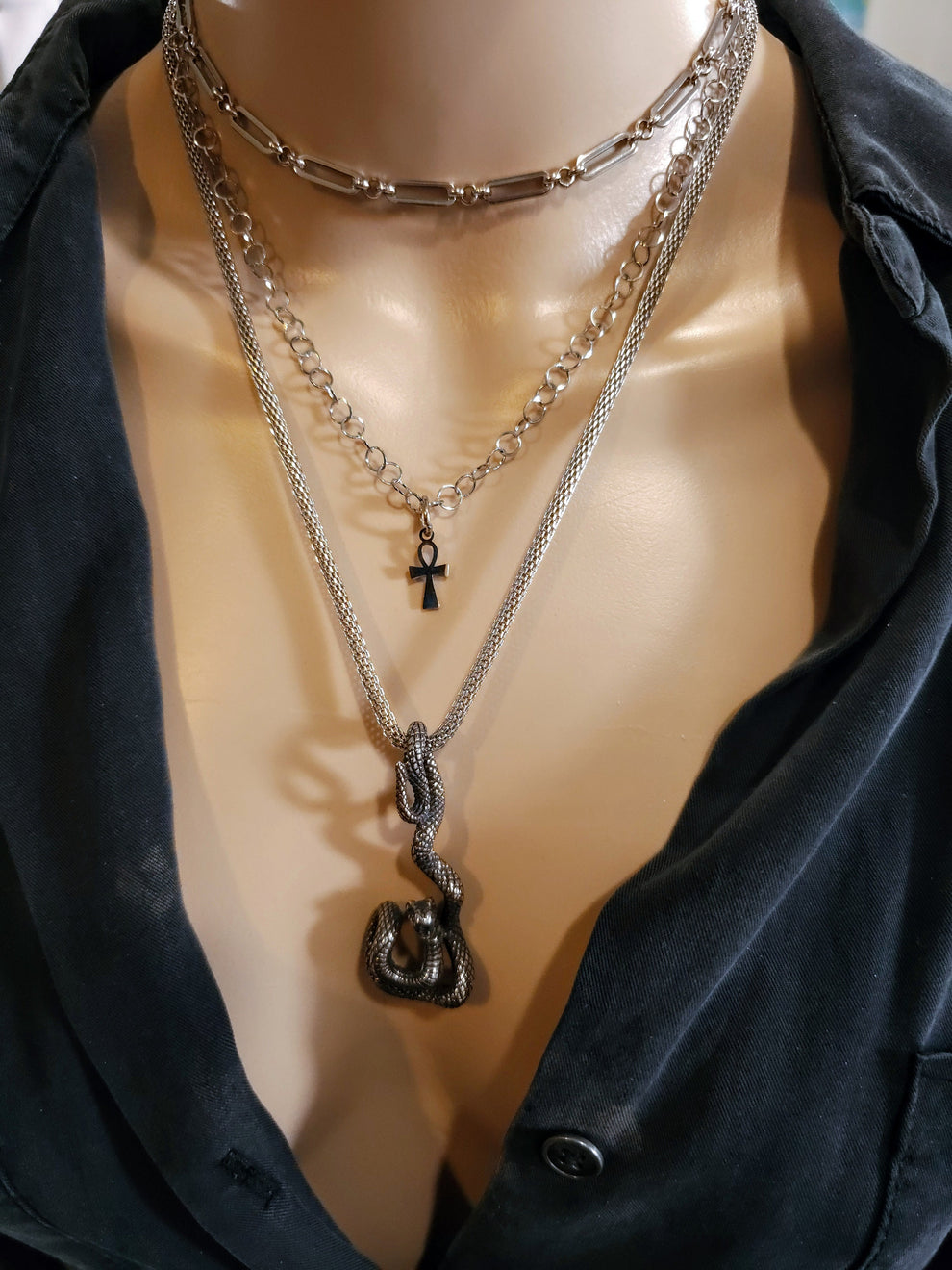 Snake Goth Punk Necklace Layered Multi Strand Set Ankh – Shield Maiden ...